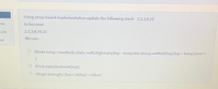 Solved red Using array based implementation update the | Chegg.com