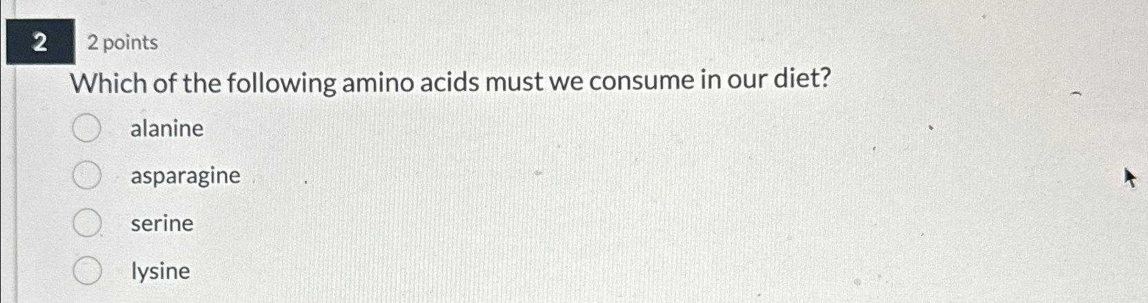 Solved 22 pointsWhich of the following amino acids must we | Chegg.com Solved 22 pointsWhich of the following amino acids must we | Chegg.com
