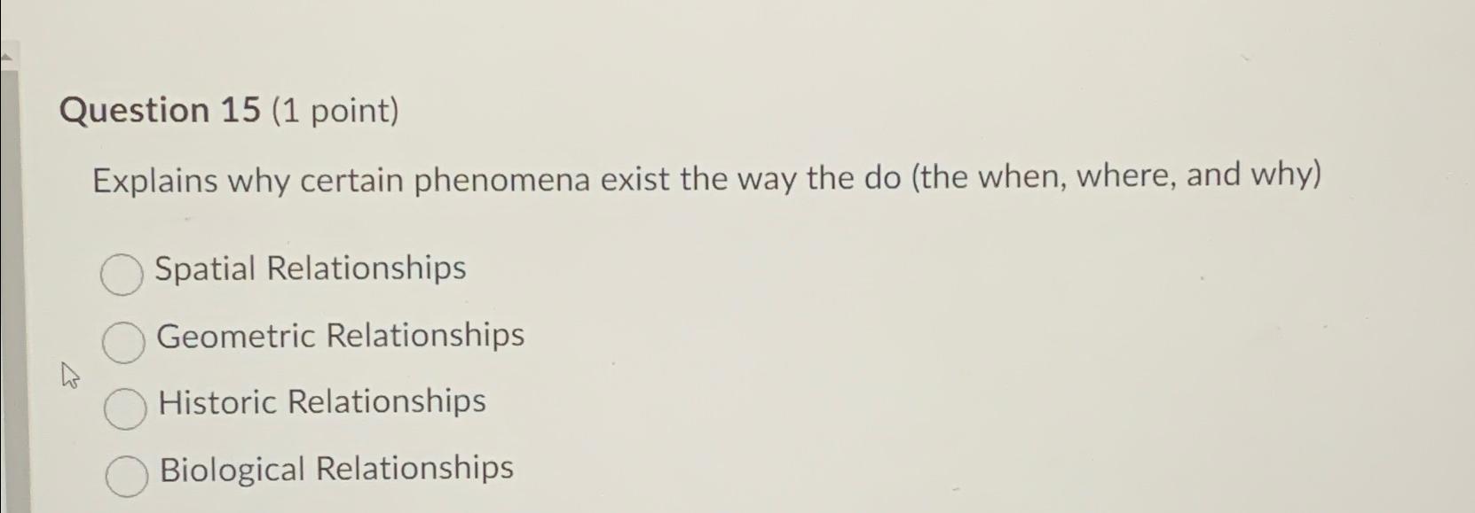 Solved Question 15 (1 ﻿point)Explains why certain phenomena | Chegg.com