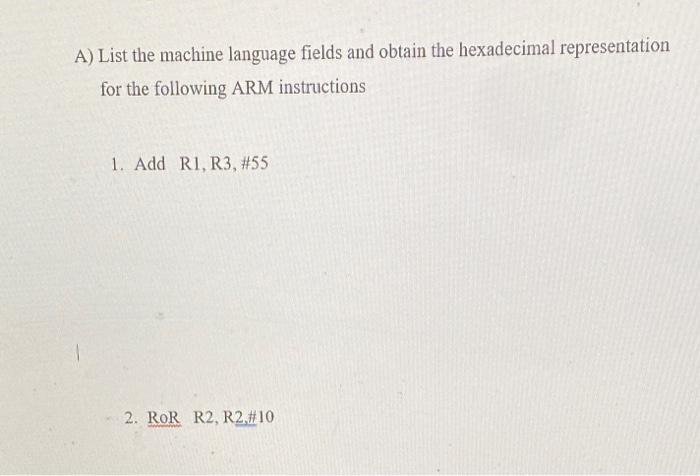 Solved A) List the machine language fields and obtain the | Chegg.com