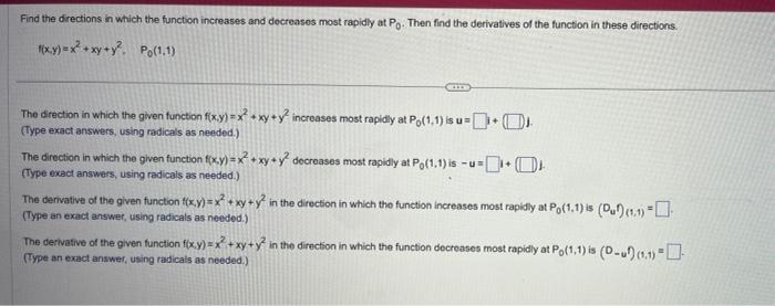 Solved Find the directions in which the function increases | Chegg.com