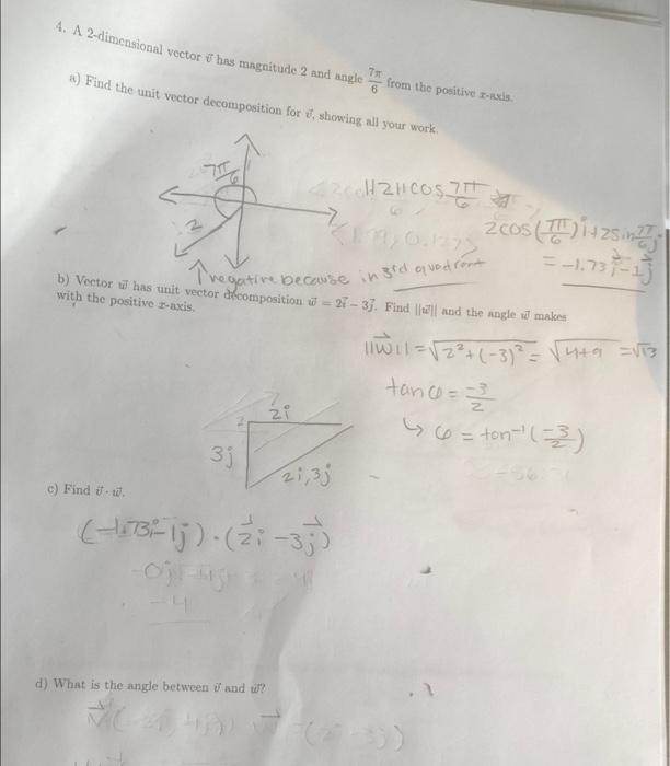 Solved 4. A 2-dimensional vector has magnitude 2 and angle | Chegg.com