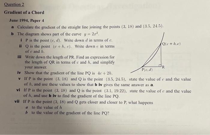 Solved June 1994, Paper 4 a Calculate the gradient of the | Chegg.com
