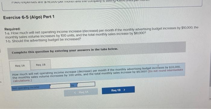 Solved Required information Exercise 6.5 (Algo) Changes in | Chegg.com