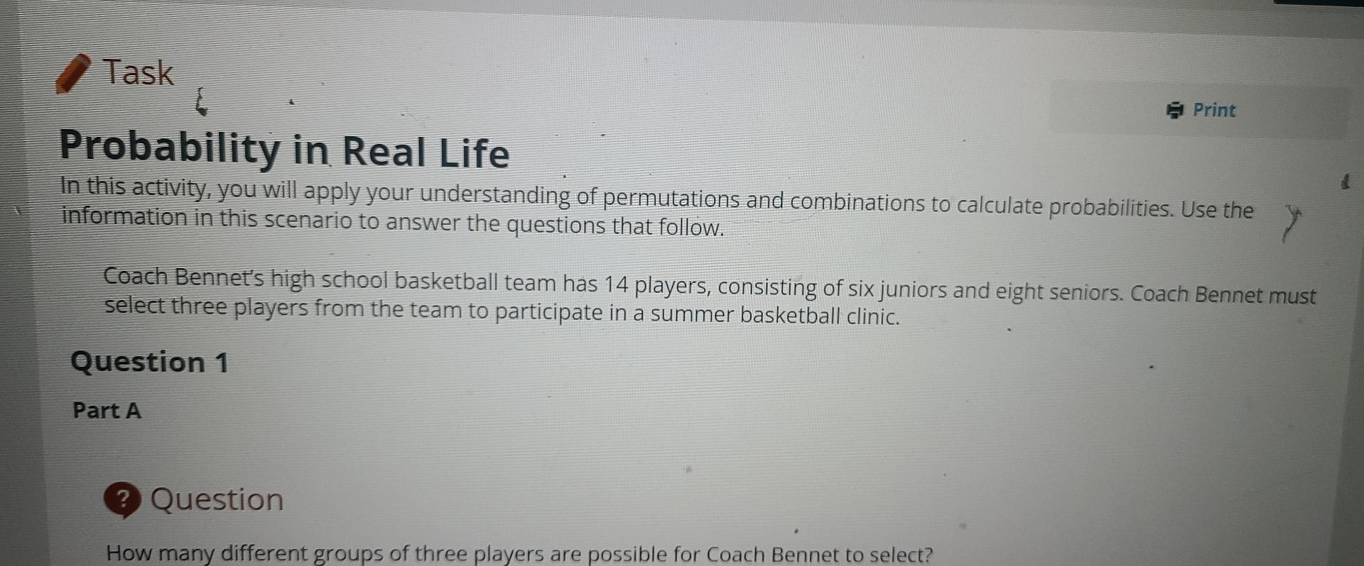 Solved Task Print Probability in Real Life In this activity, | Chegg.com