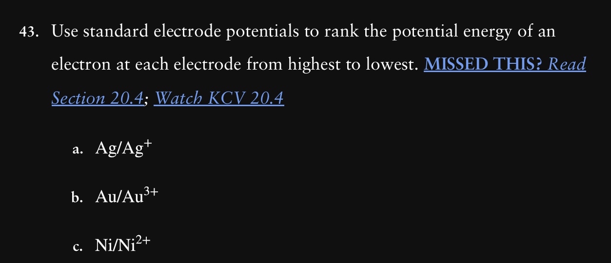 Solved Use standard electrode potentials to rank the | Chegg.com