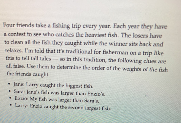 Solved year they have Four friends take a fishing trip every | Chegg.com