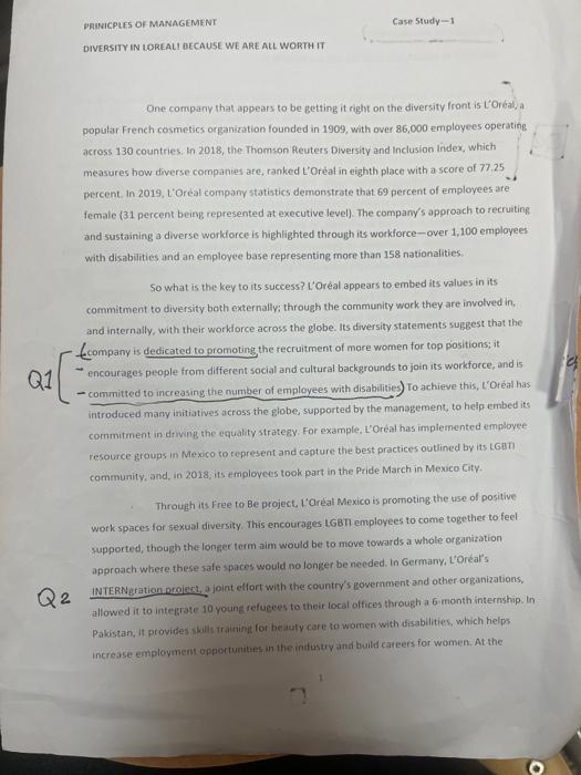 Solved DIVERSITY IN LOREALI BECAUSE WE ARE ALL WORTH IT One | Chegg.com