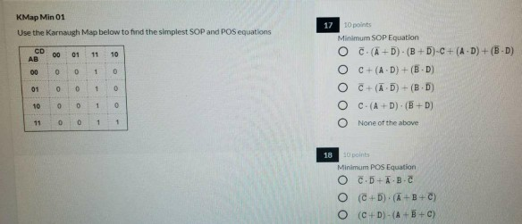 Solved KMap Min 01 Use the Karnaugh Map below to find the | Chegg.com