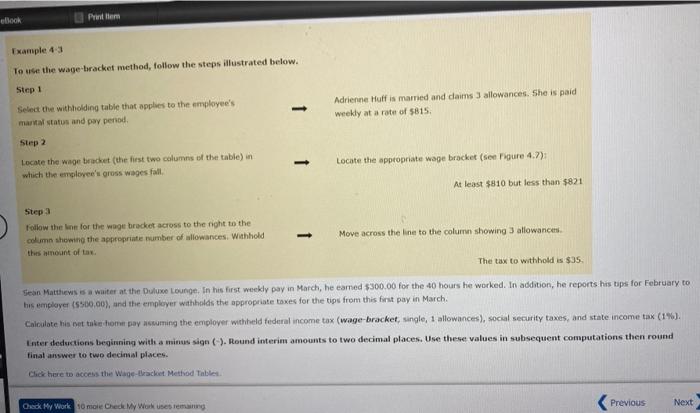 Solved ebook Pri tem Example 4-3 To use the wage bracket | Chegg.com