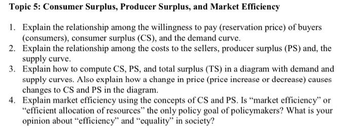Solved Topic 5: Consumer Surplus, Producer Surplus, and | Chegg.com