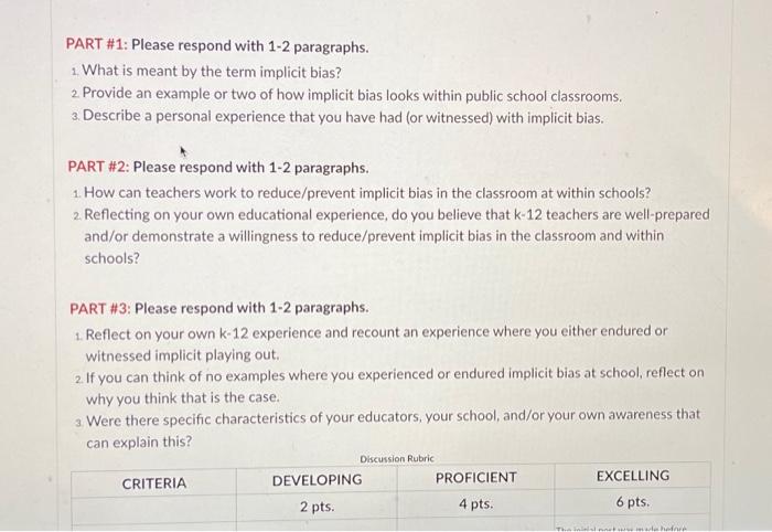 PART \#1: Please respond with 1-2 paragraphs. 1. What | Chegg.com
