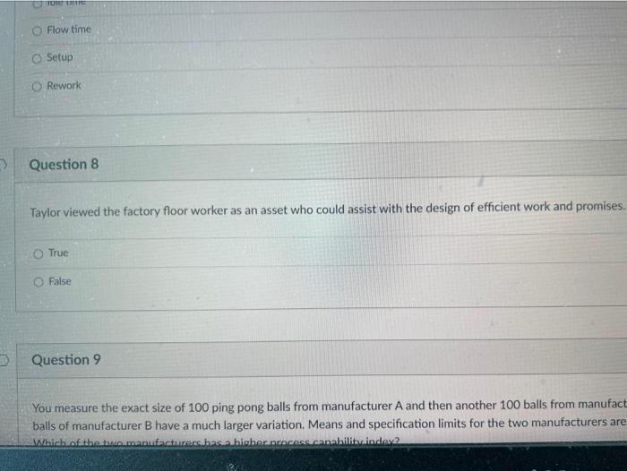 Solved TUR Flow time Setup Rework Question 8 Taylor viewed | Chegg.com