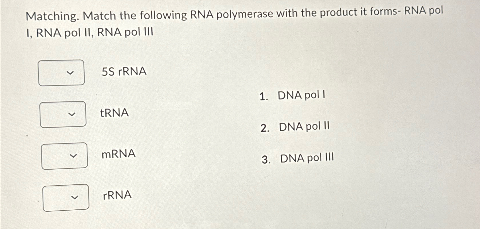 Solved Matching. Match the following RNA polymerase with the | Chegg.com