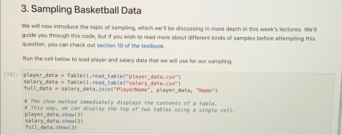Solved 3. Sampling Basketball Data We will now introduce the | Chegg.com