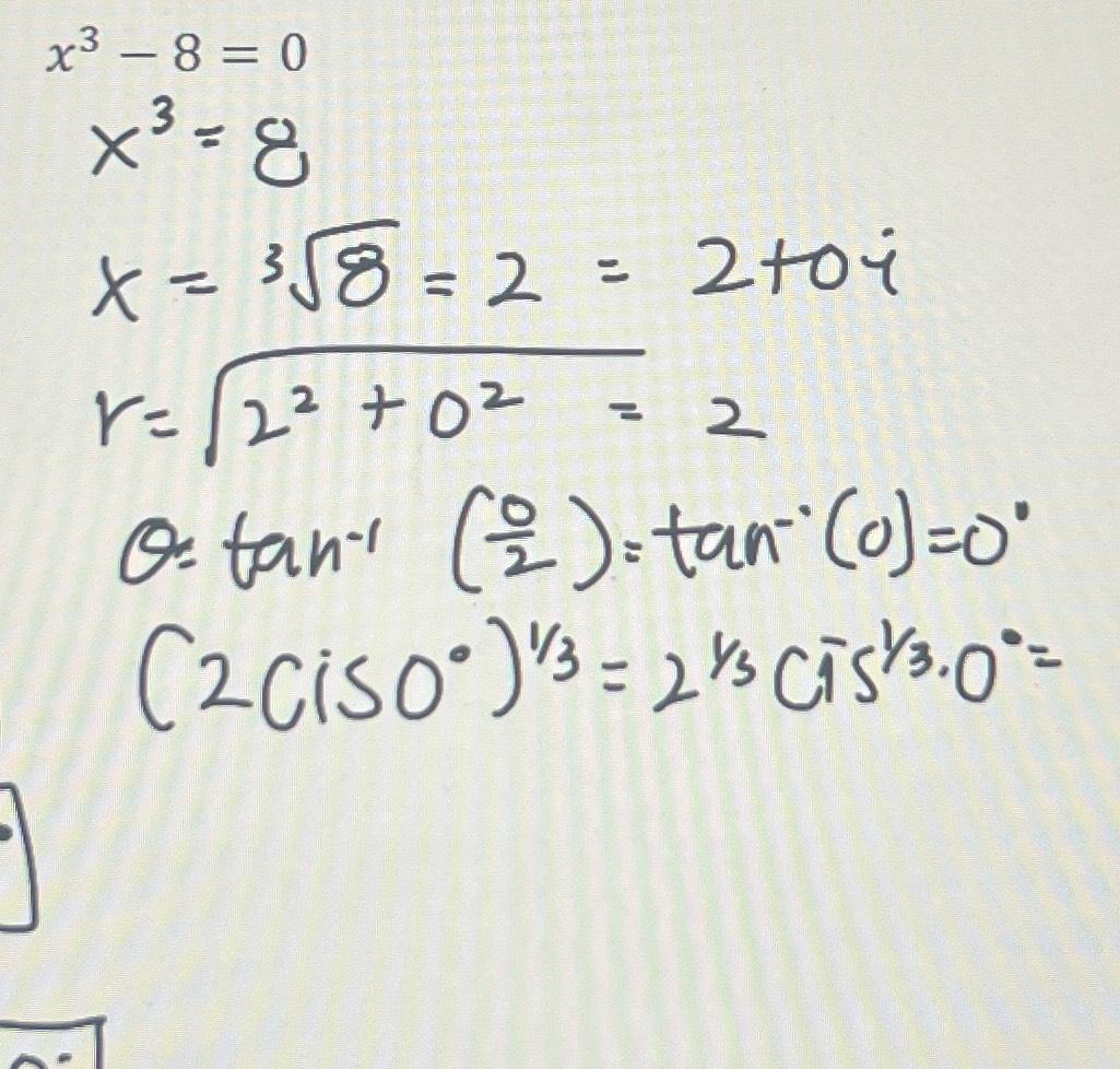 Solved Find all complex solutions, write in trig form.x3-8=0 | Chegg.com
