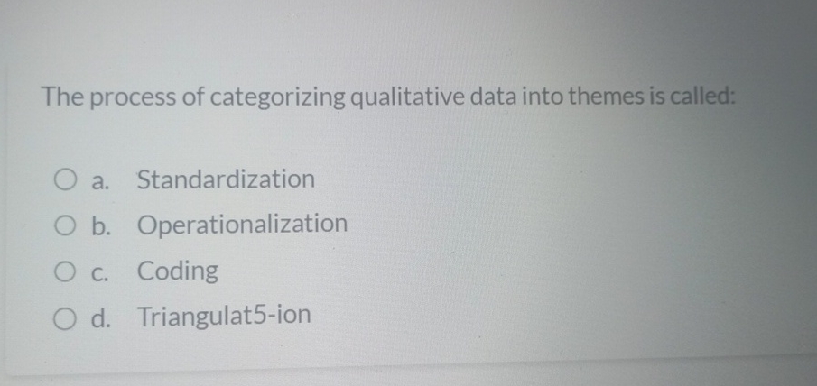 Solved The process of categorizing qualitative data into | Chegg.com