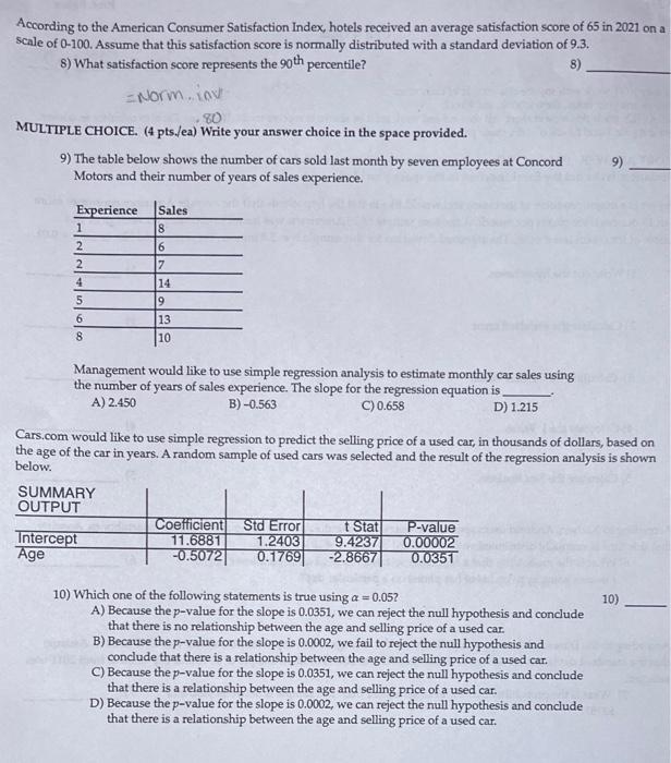 Solved According to the American Consumer Satisfaction | Chegg.com