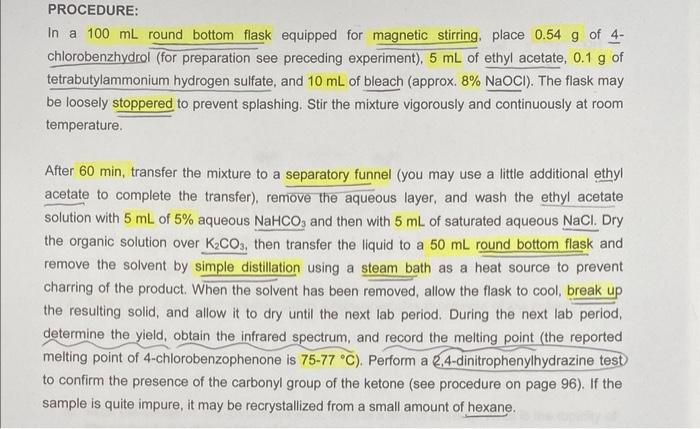 Solved In a 100 mL round bottom flask equipped for magnetic | Chegg.com