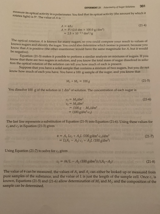311 EXPERIMENT 21 Polarimetry of Sugar Solutions E. | Chegg.com