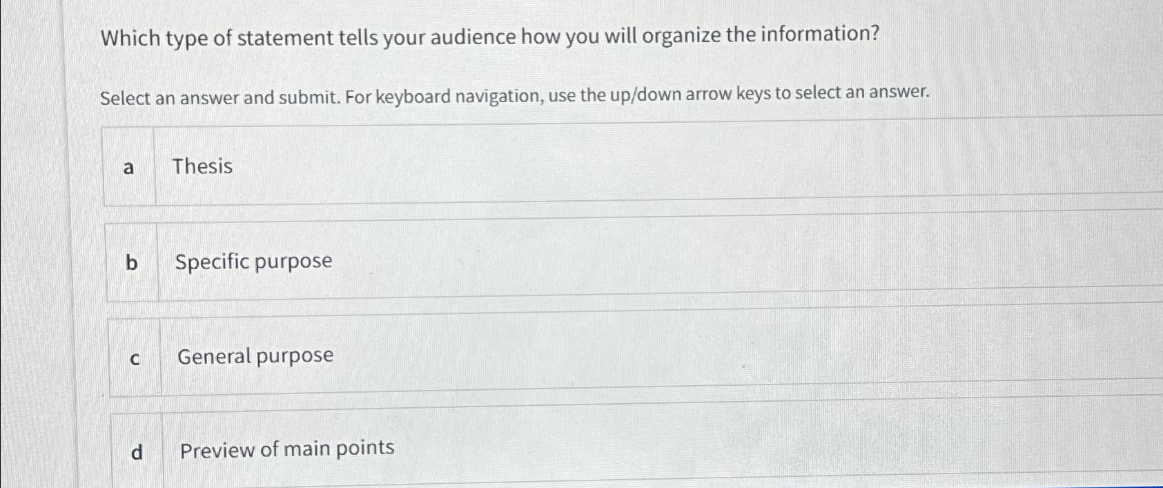 Solved Which type of statement tells your audience how you | Chegg.com