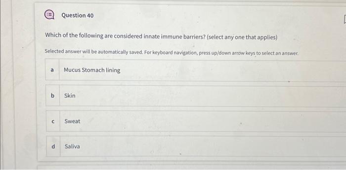 Solved Which of the following are considered innate immune | Chegg.com