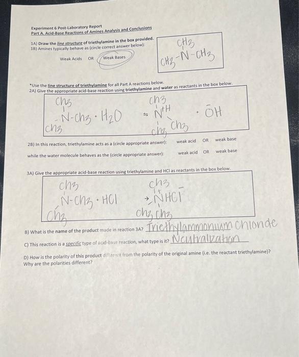 Solved Experiment 6 Post-Laboratory Report Rart A. Acid Base | Chegg.com