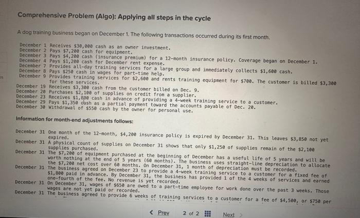 Solved Comprehensive Problem (Algo): Applying all steps in | Chegg.com