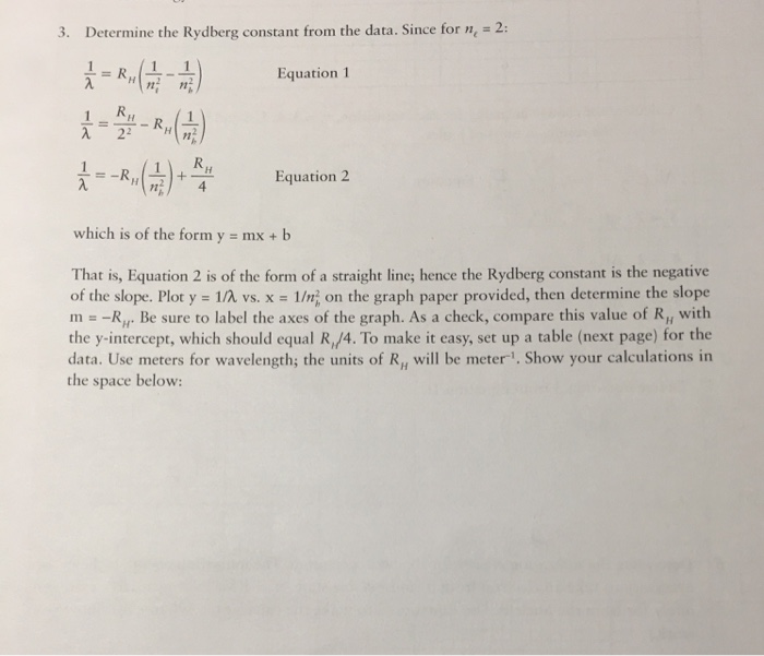 2: Determine the Rydberg constant from the data. | Chegg.com