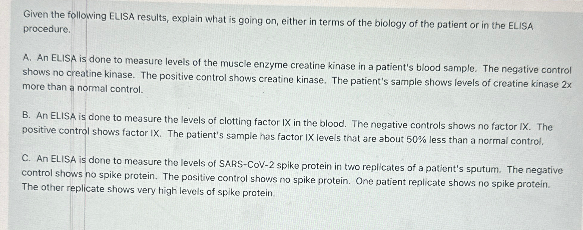 Solved Given the following ELISA results, explain what is | Chegg.com
