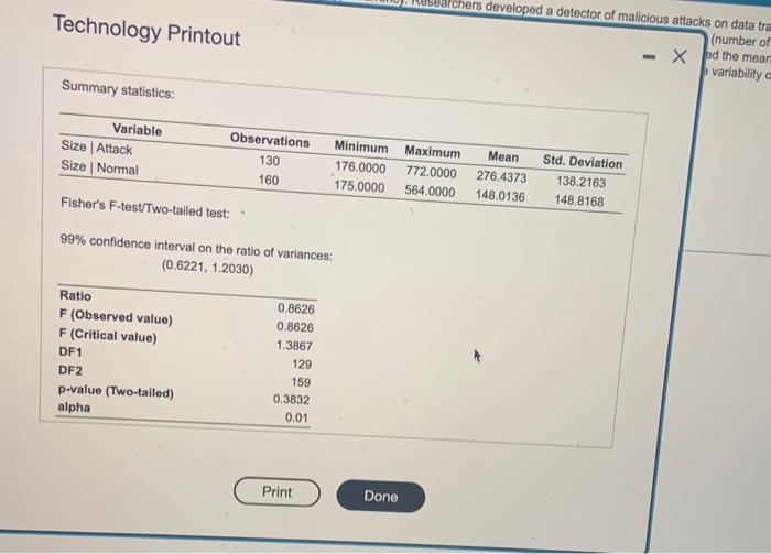Solved Technology Printout Summary statistics: 99% | Chegg.com