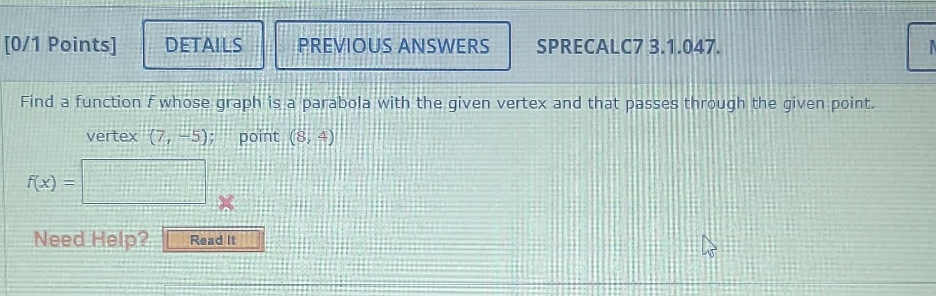 Solved Find a function \\( f \\) whose graph is a parabola | Chegg.com