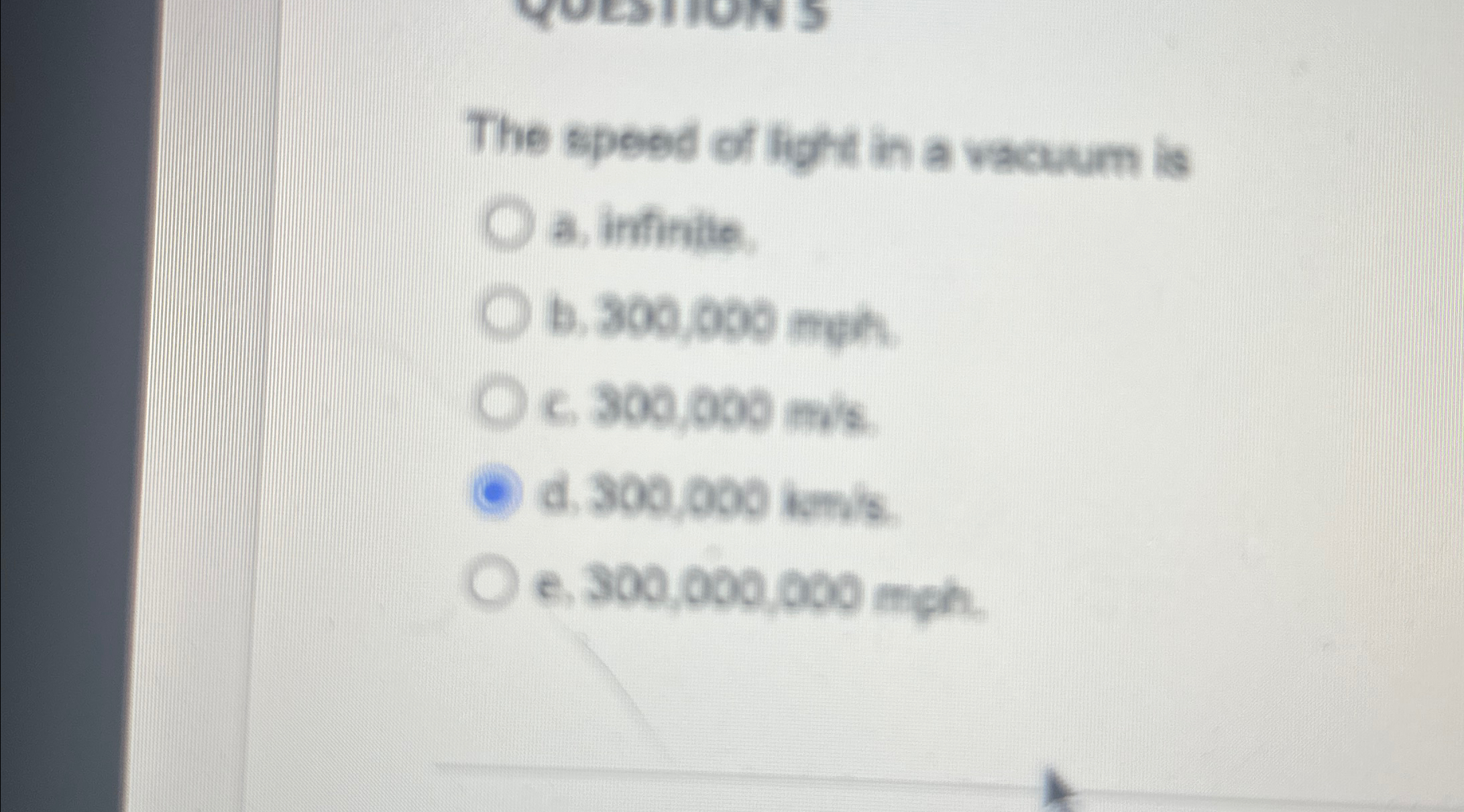 Solved The speed of light in a vacuum isa. | Chegg.com