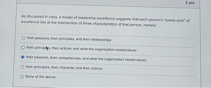 As discussed in class, a model of leadership | Chegg.com