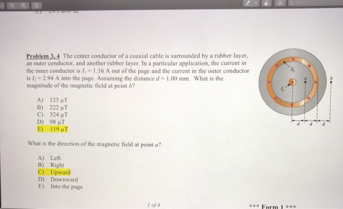 Solved Problem 3.4 The center conductor of a coaxial cable | Chegg.com