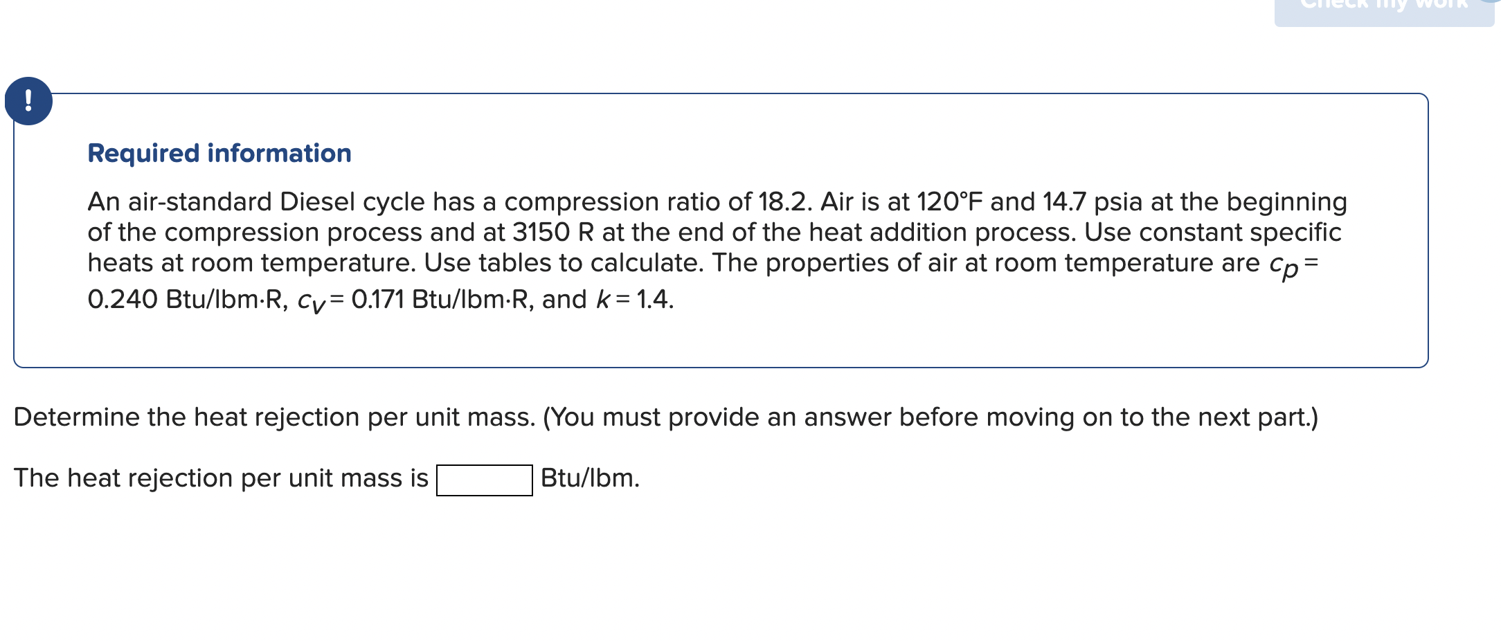 Solved !Required informationAn air-standard Diesel cycle has | Chegg.com