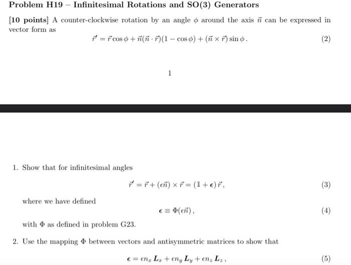 Solved Problem H19 - Infinitesimal Rotations and SO(3) | Chegg.com