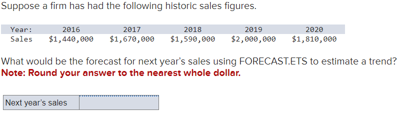 Solved What would be the forecast for next year's sales | Chegg.com