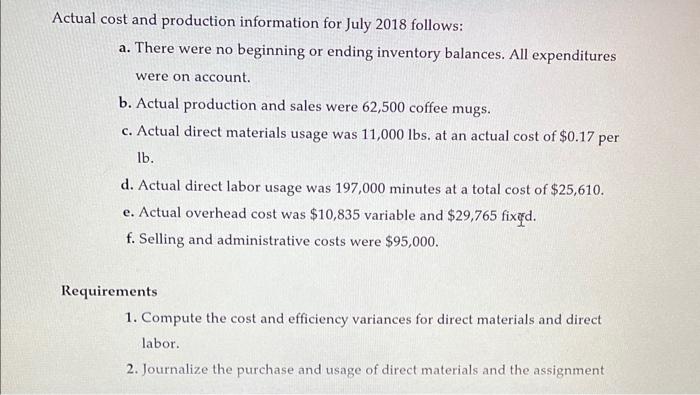 Solved Ques: Preparing a standard cost income statement. | Chegg.com
