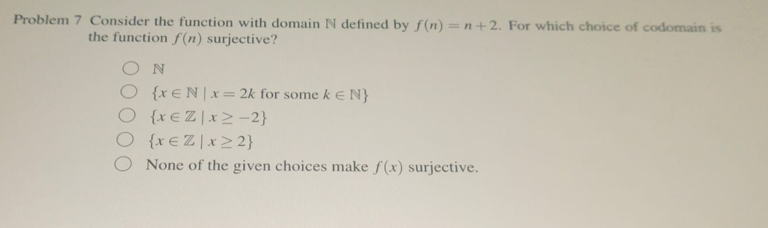 Solved Problem 7 ﻿Consider the function with domain N | Chegg.com