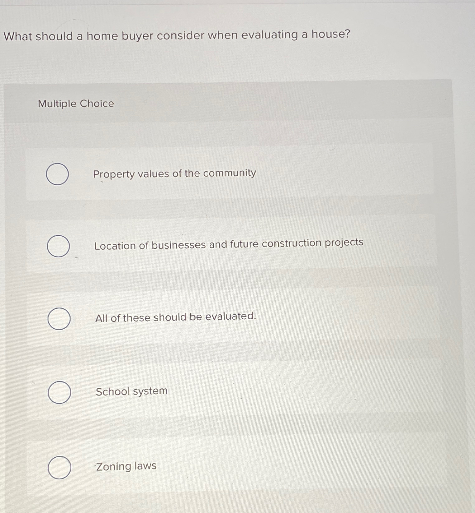 Solved What should a home buyer consider when evaluating a | Chegg.com