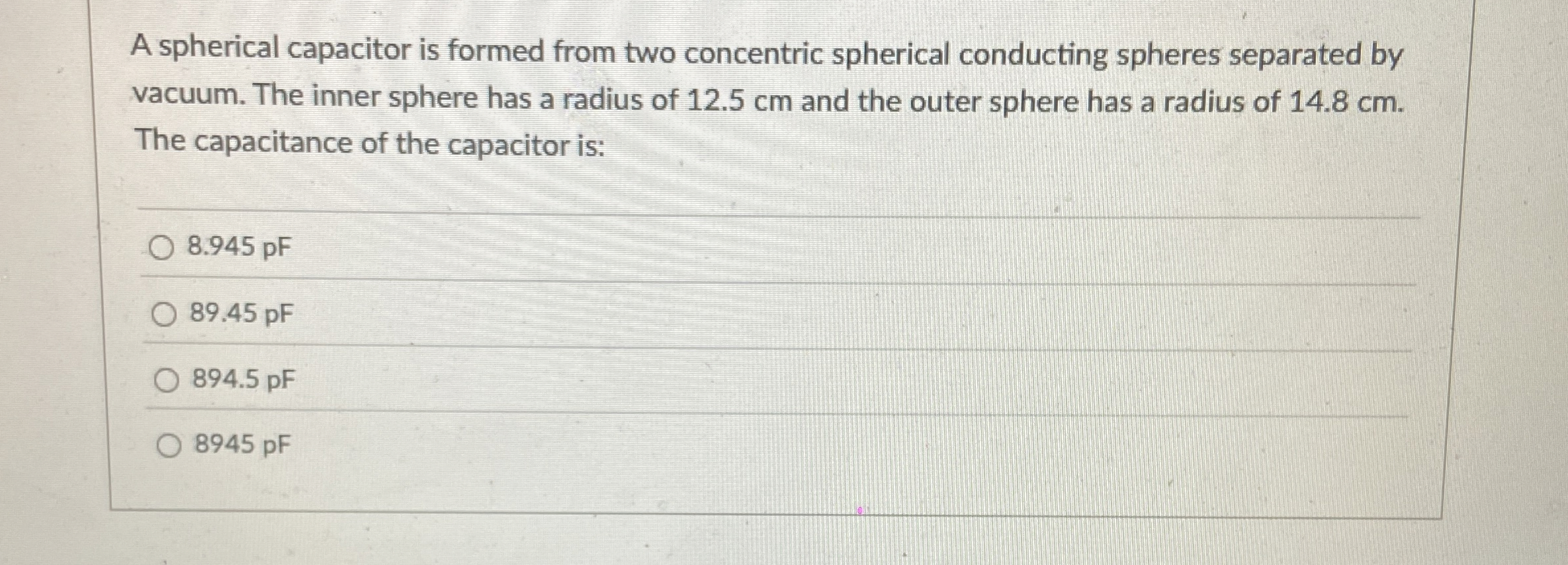 Solved A spherical capacitor is formed from two concentric | Chegg.com