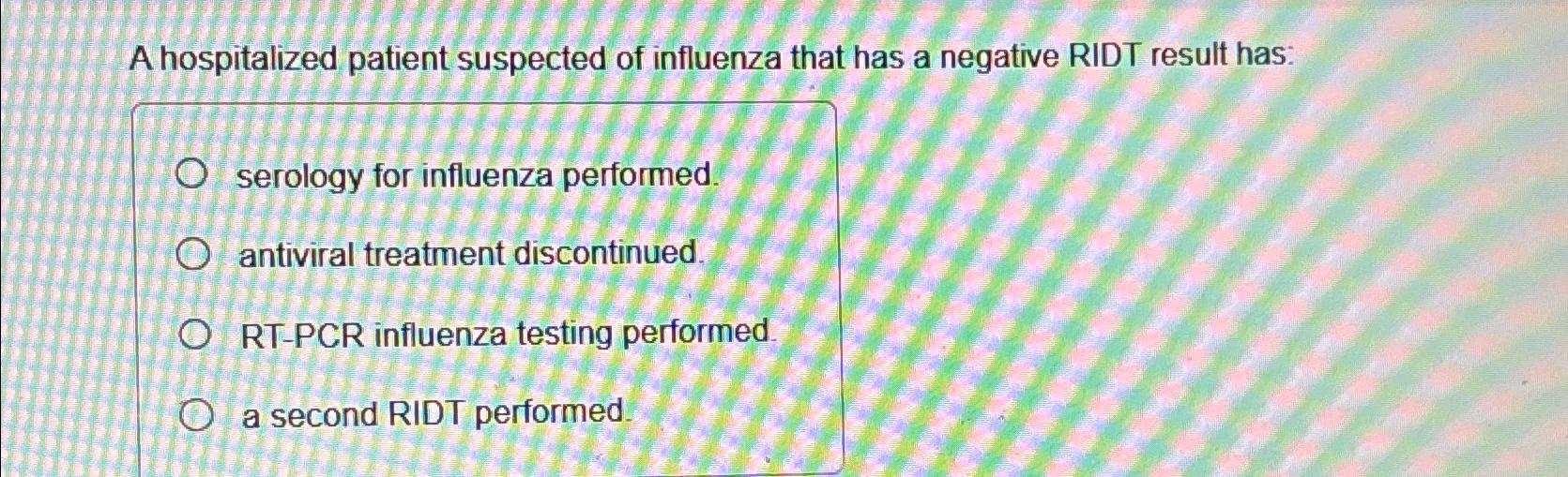 Solved A hospitalized patient suspected of influenza that | Chegg.com