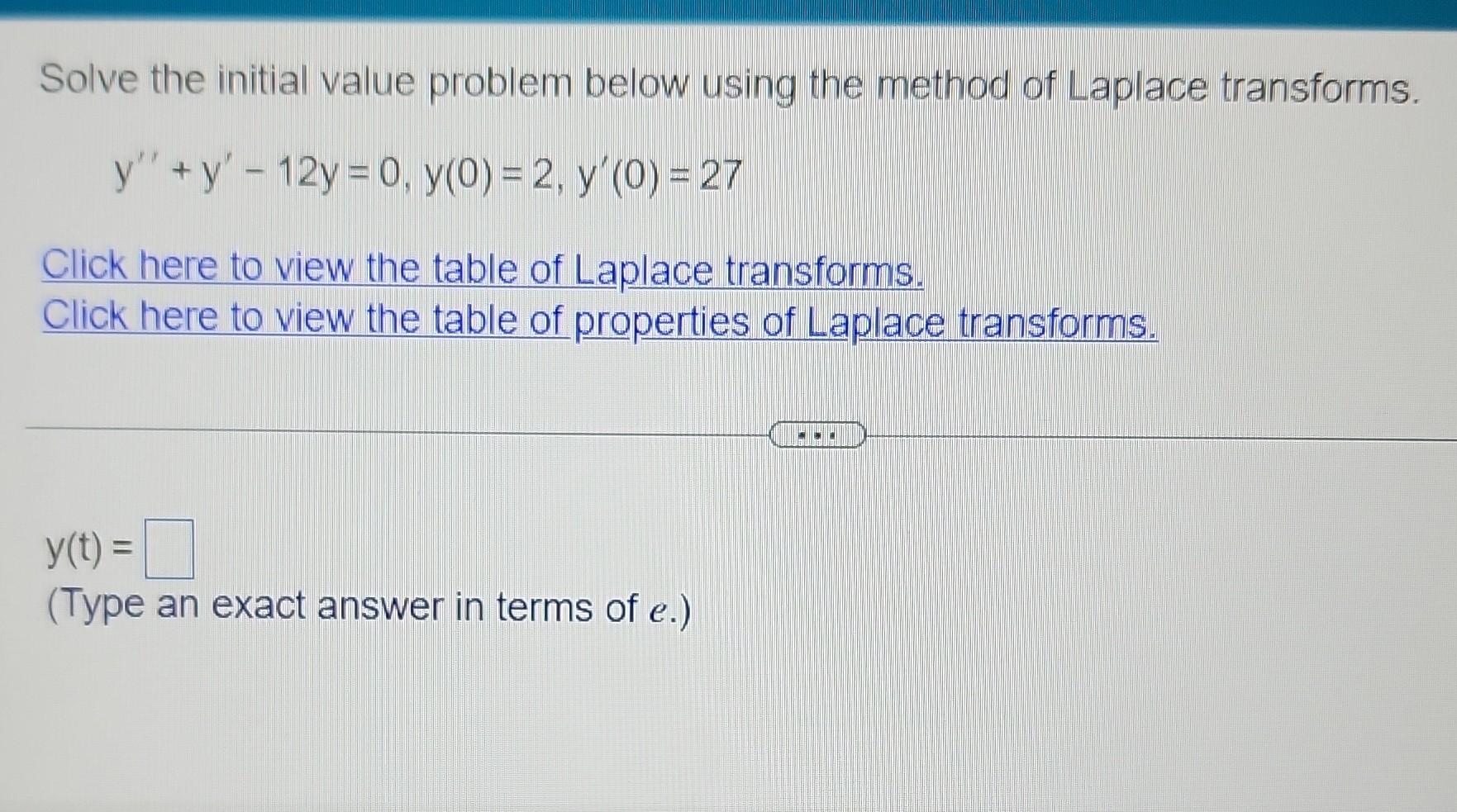Solved Solve the initial value problem below using the | Chegg.com