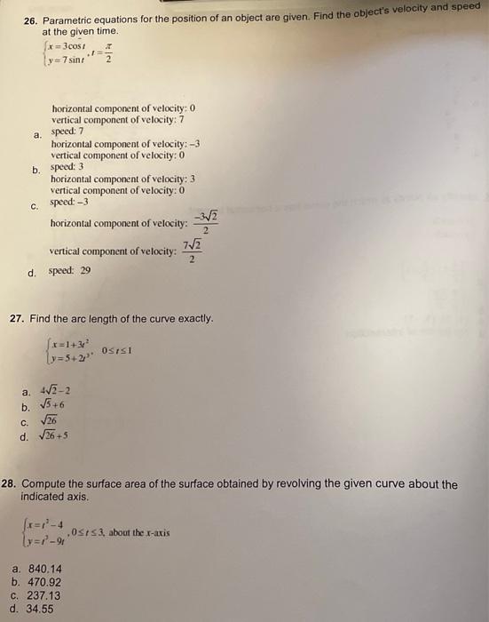Solved 26. Parametric equations for the position of an | Chegg.com