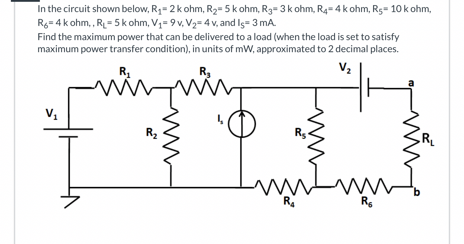 Solved In the circuit shown below, R1=2k ﻿ohm, R2=5k ﻿ohm, | Chegg.com