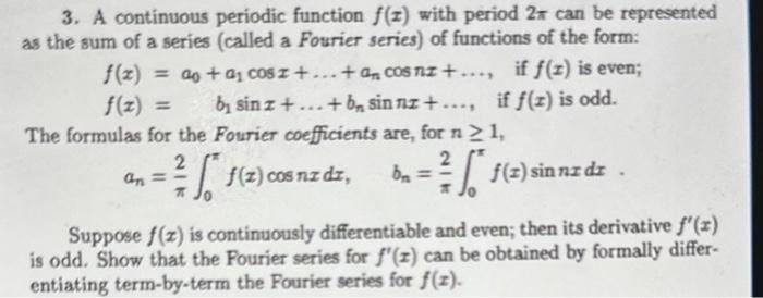 Solved 3. A continuous periodic function f(x) with period 2π | Chegg.com