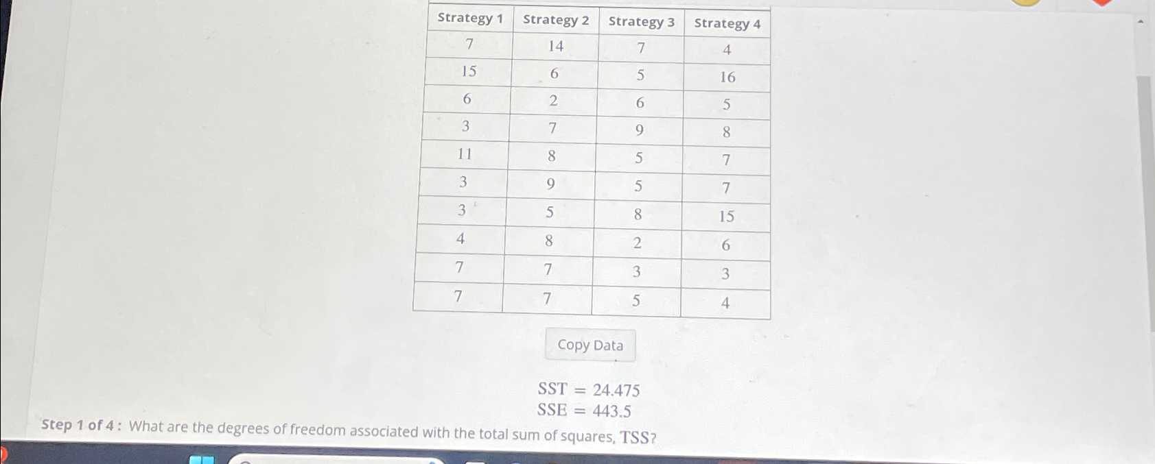Solved \table[[Strategy 1,Strategy 2,Strategy 3,Strategy 4 | Chegg.com