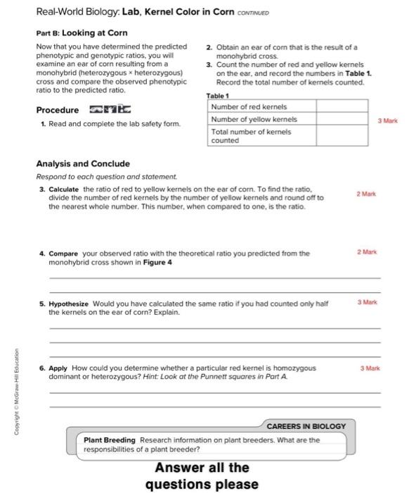 Solved Real-World Biology Lab, Kernel Color in Corn | Chegg.com