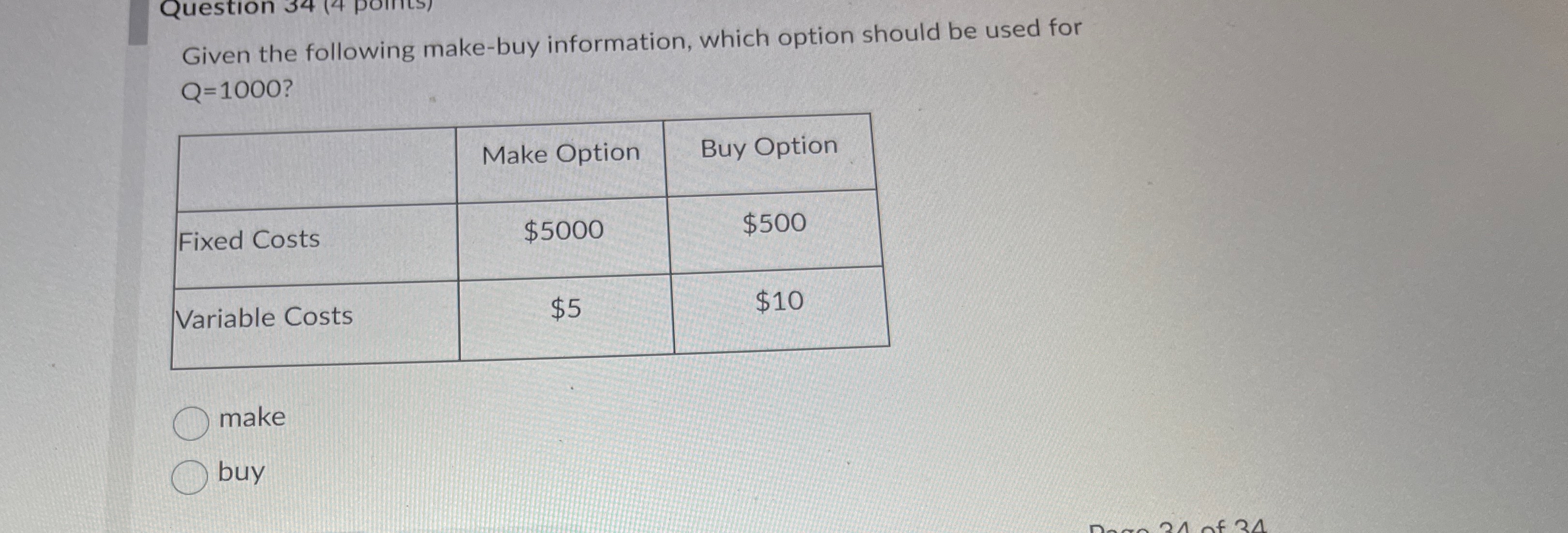 Solved Given the following make-buy information, which | Chegg.com